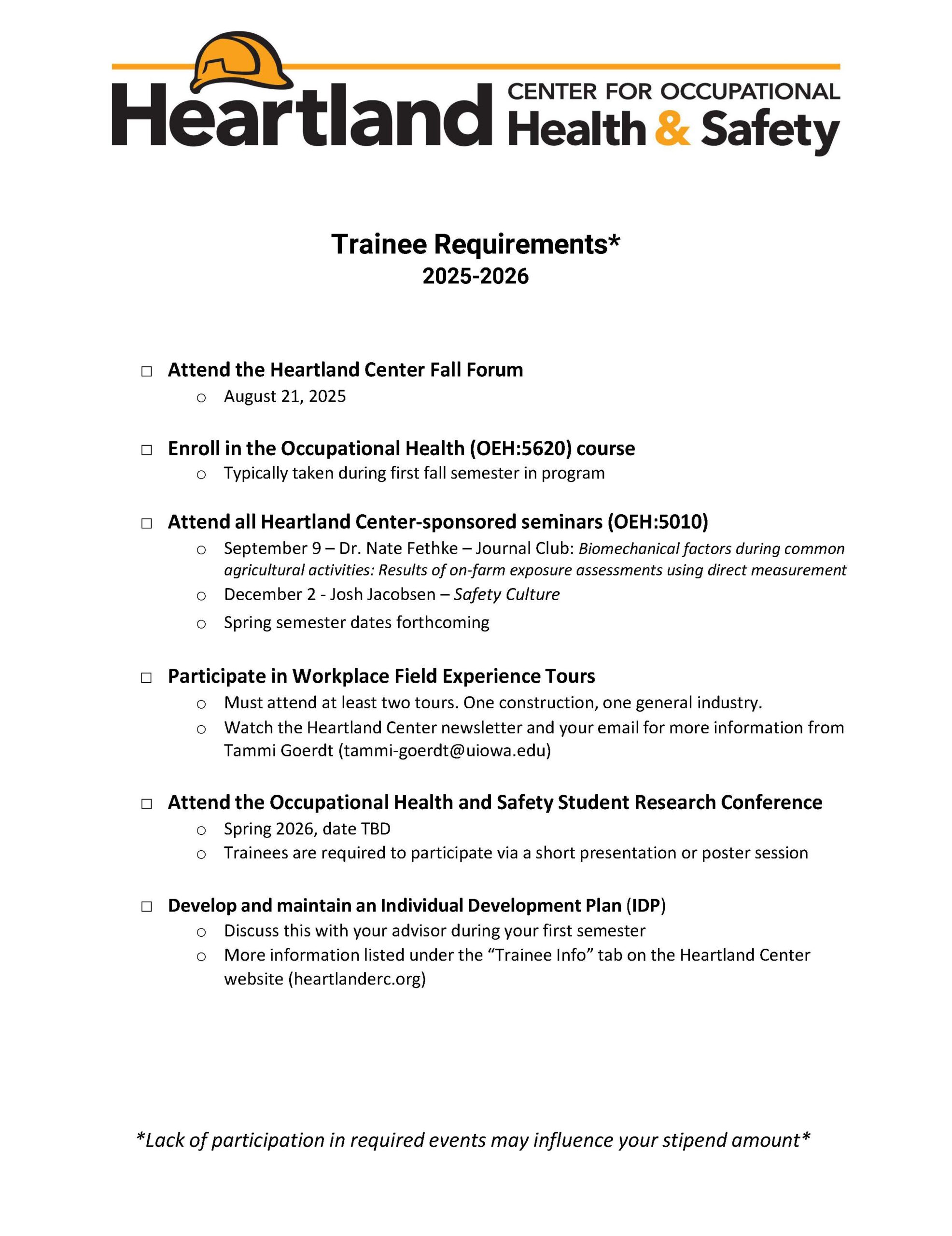 Trainee Requirements 25/26 – Heartland Center for Occupational Health ...